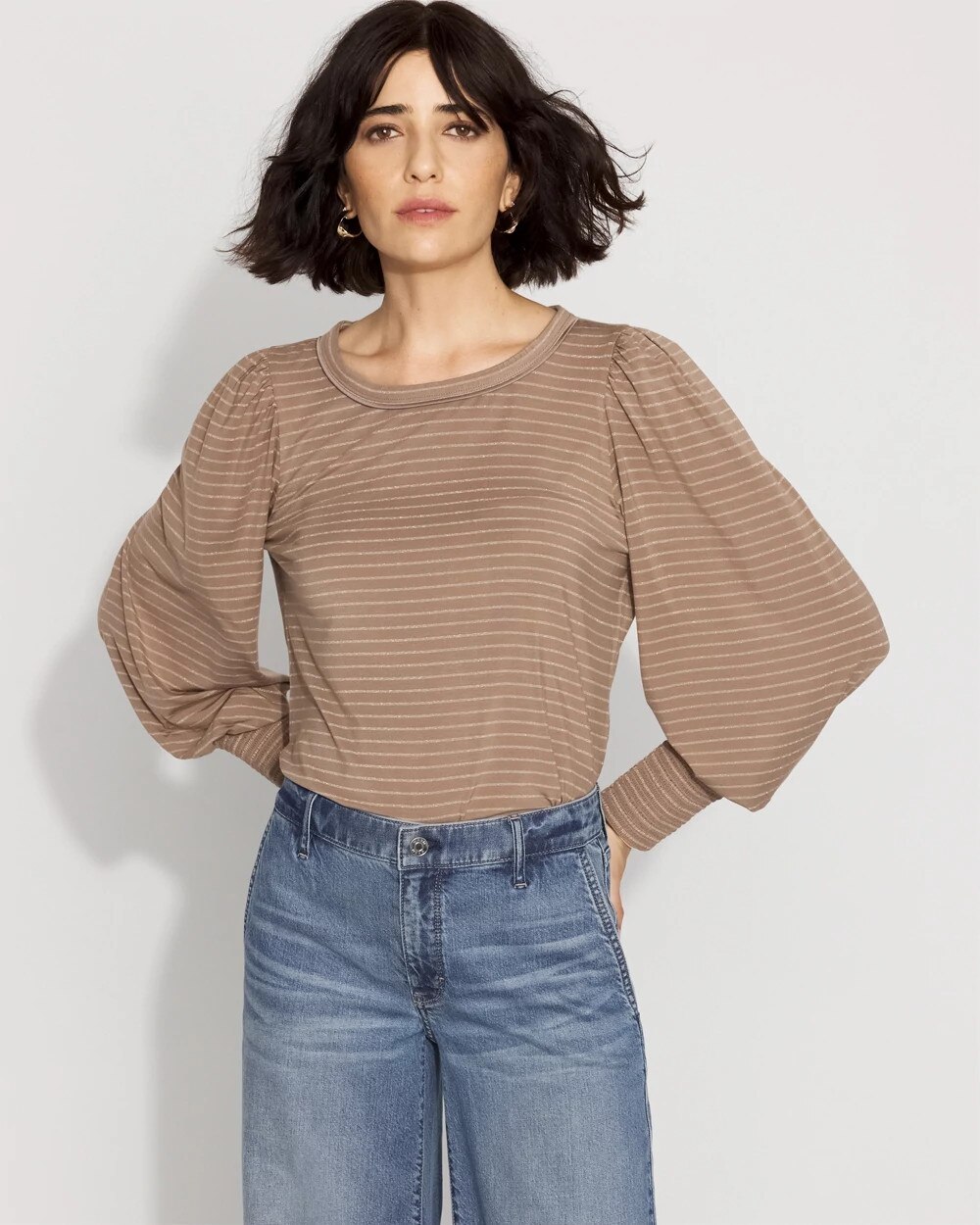 Long Sleeve Tee with Smocked Cuffs | White House Black Market